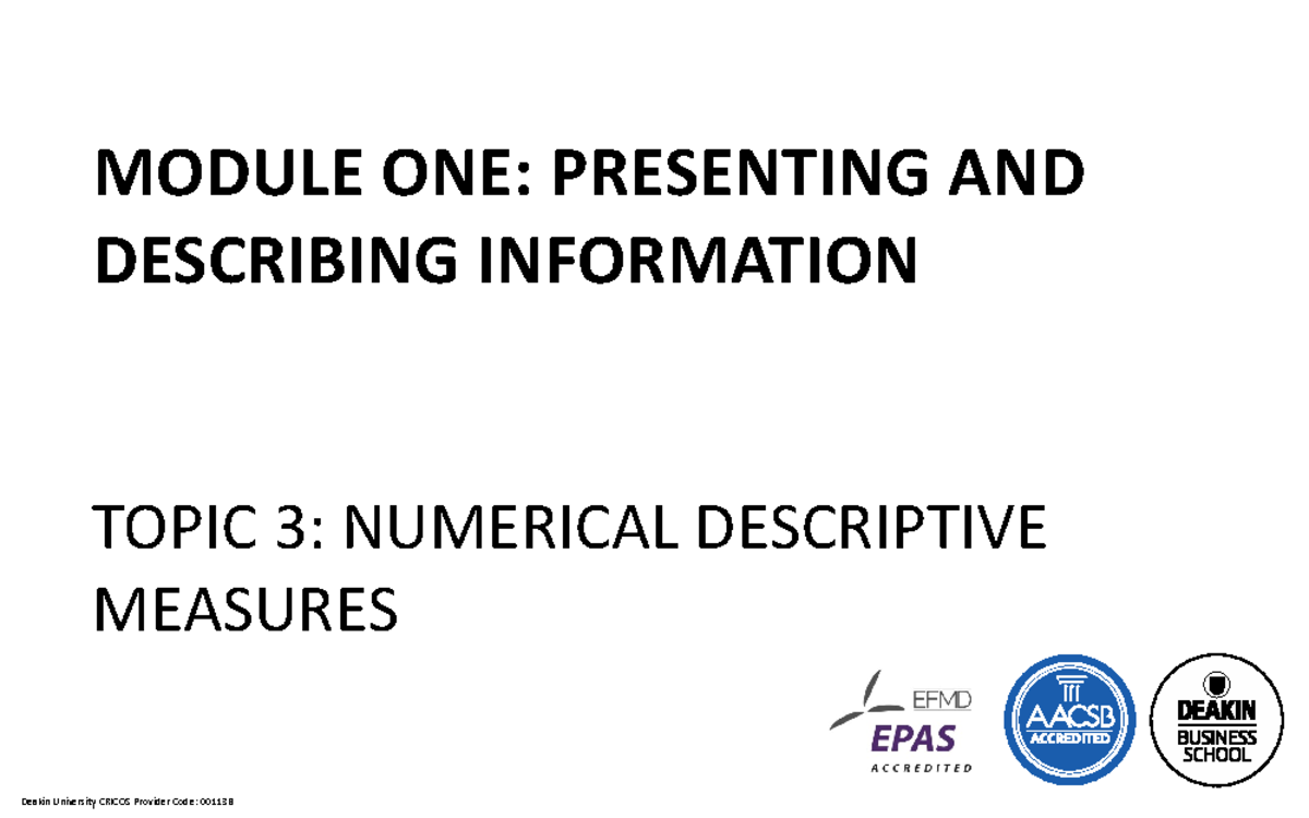 T3 Slide NDM - Class Lecture - MODULE ONE: PRESENTING AND DESCRIBING ...