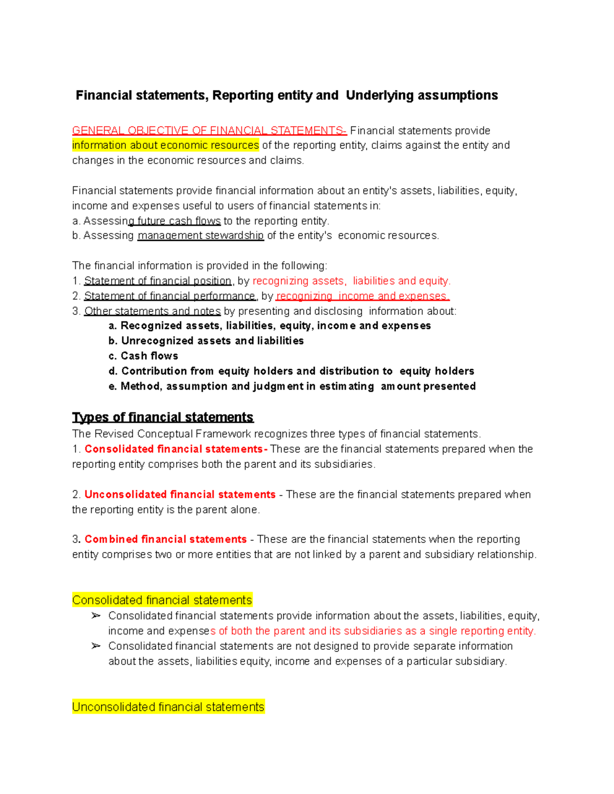 Financial statements, Reporting entity and Underlying assumptions ...