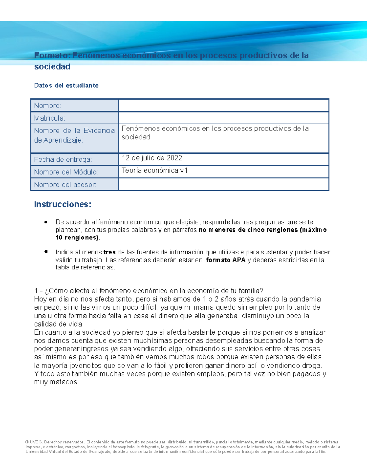 Chavez Janeth fenomenoseconomicos - Formato: Fenómenos económicos en los procesos productivos de ...