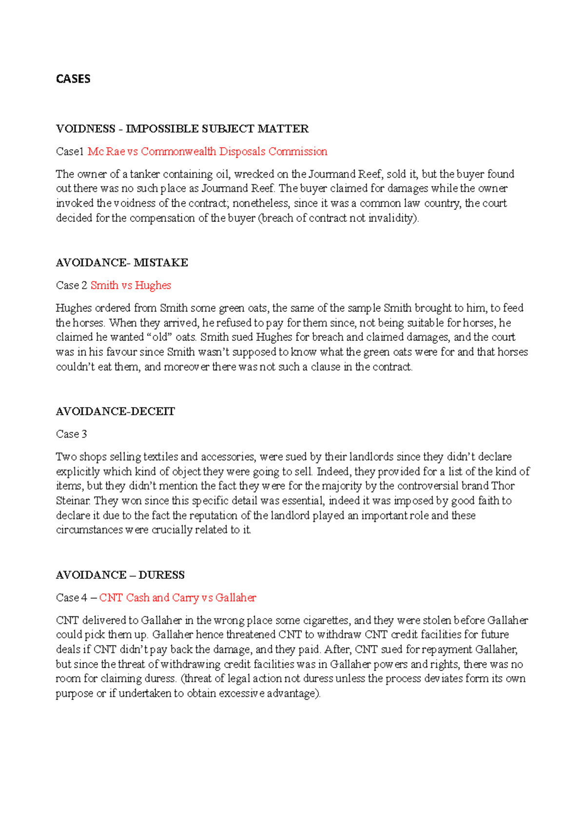 Cases - Study case summary - CASES VOIDNESS IMPOSSIBLE SUBJECT MATTER ...