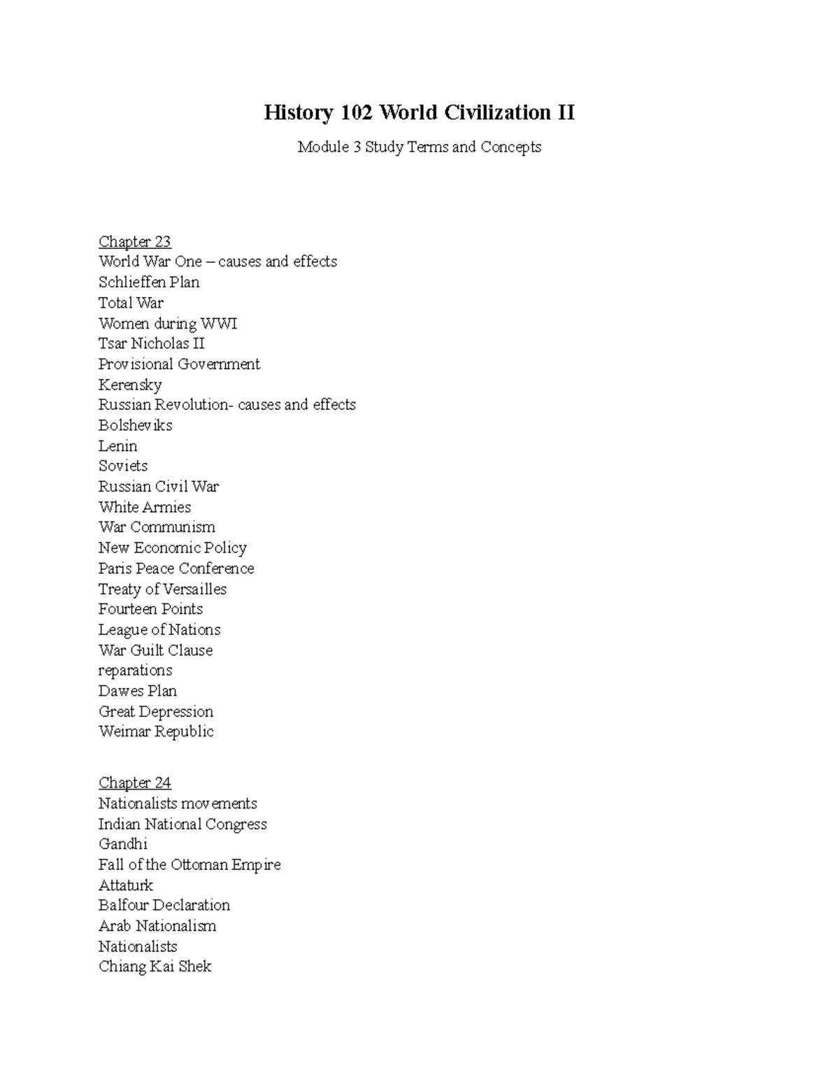 History 102 Module 3 terms - History 102 World Civilization II Module 3 ...
