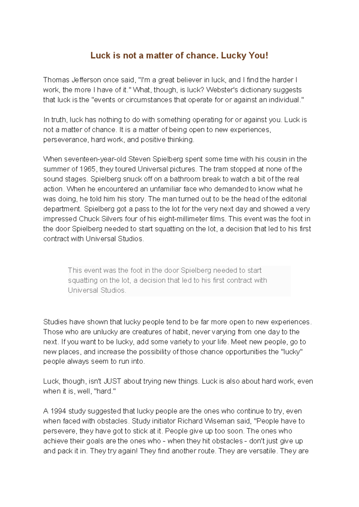 Funny persuasive speech example for oral presentation - Luck is not a ...