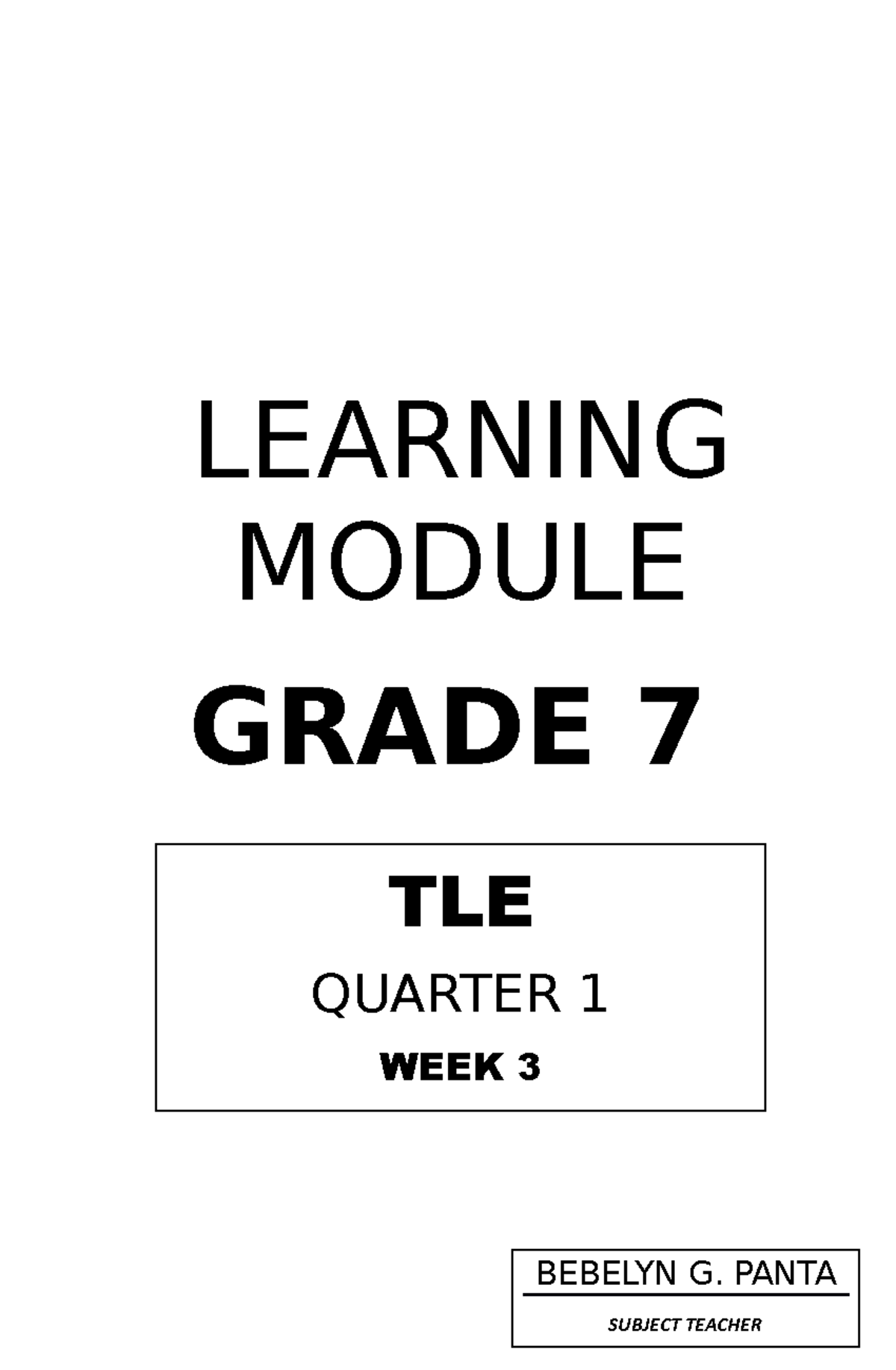 Grade 7 TLE QTR1 Week3 September 7 September 11 2020 - Modern ...