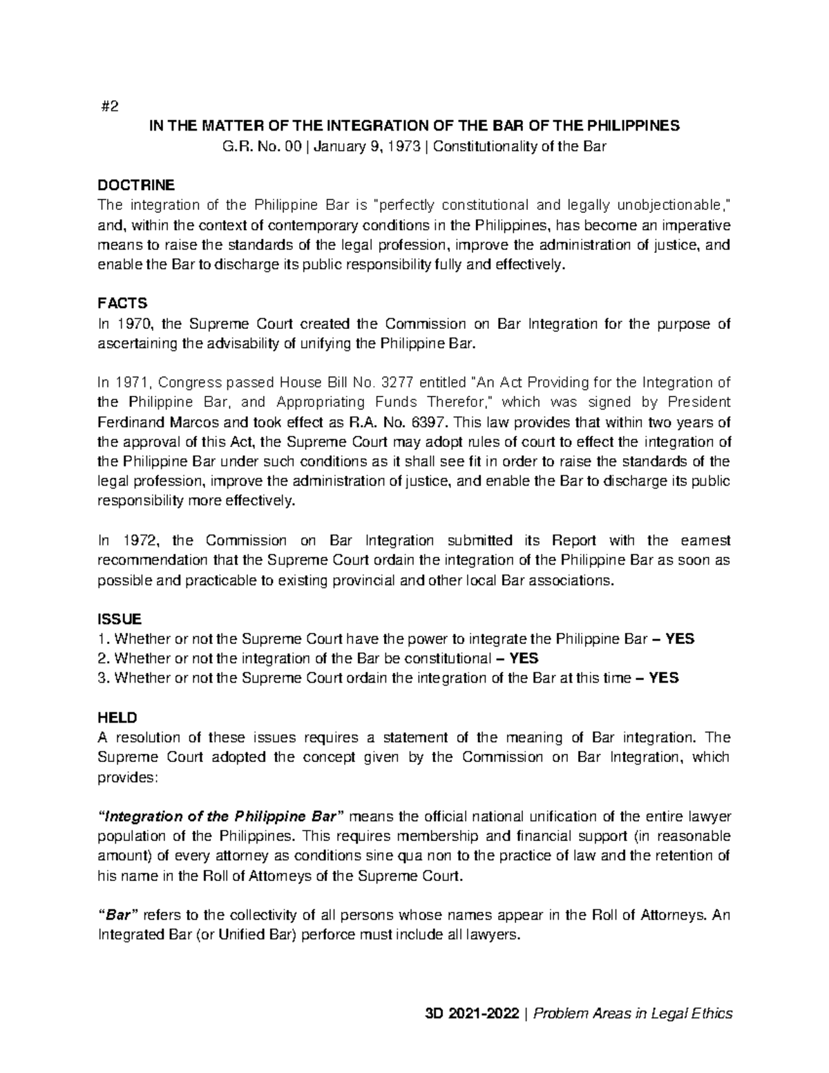 In the Matter of the Integration of the Bar of the Philippines - IN THE ...