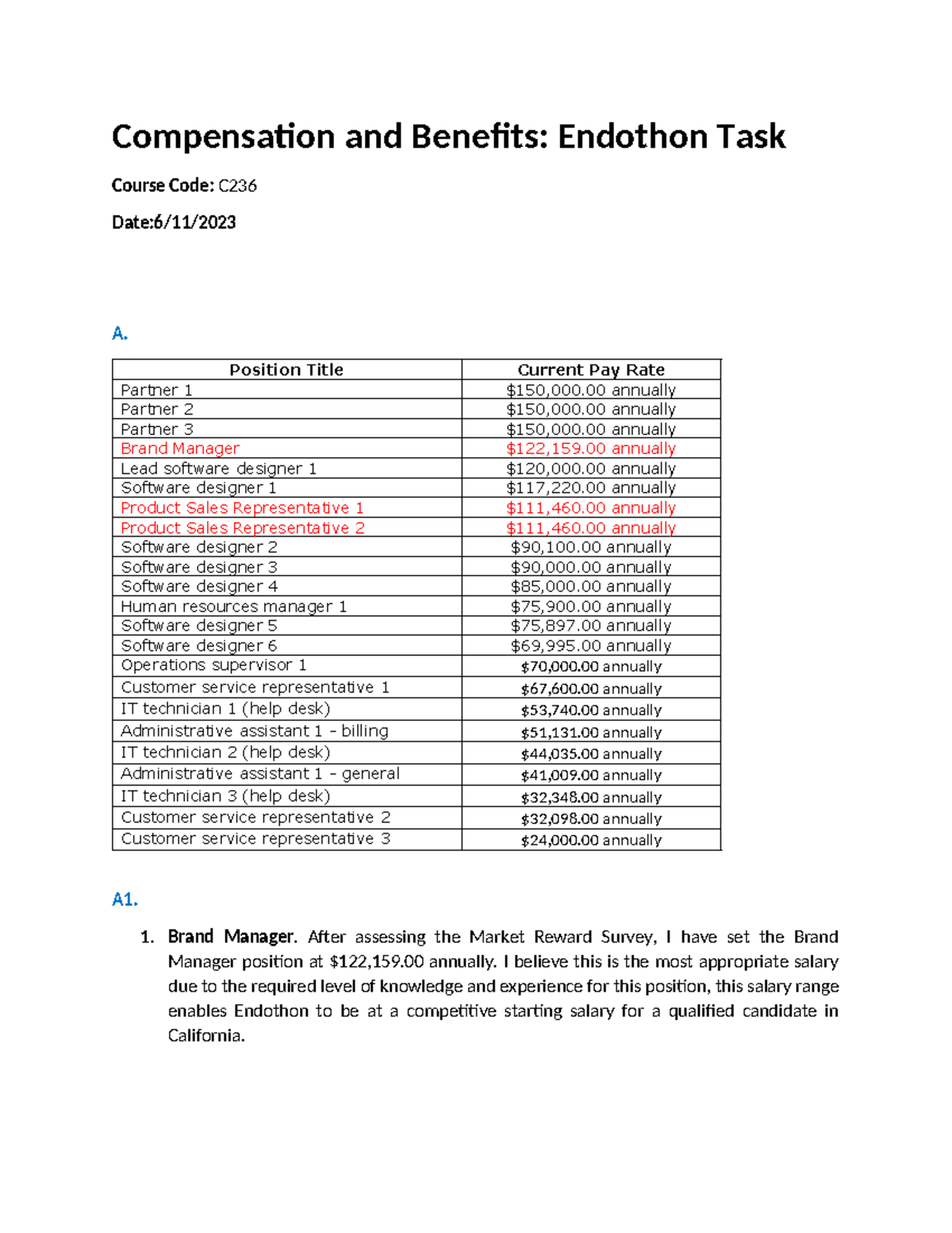 C236 - Task 1 - Passed - Compensation and Benefits (C236 ...