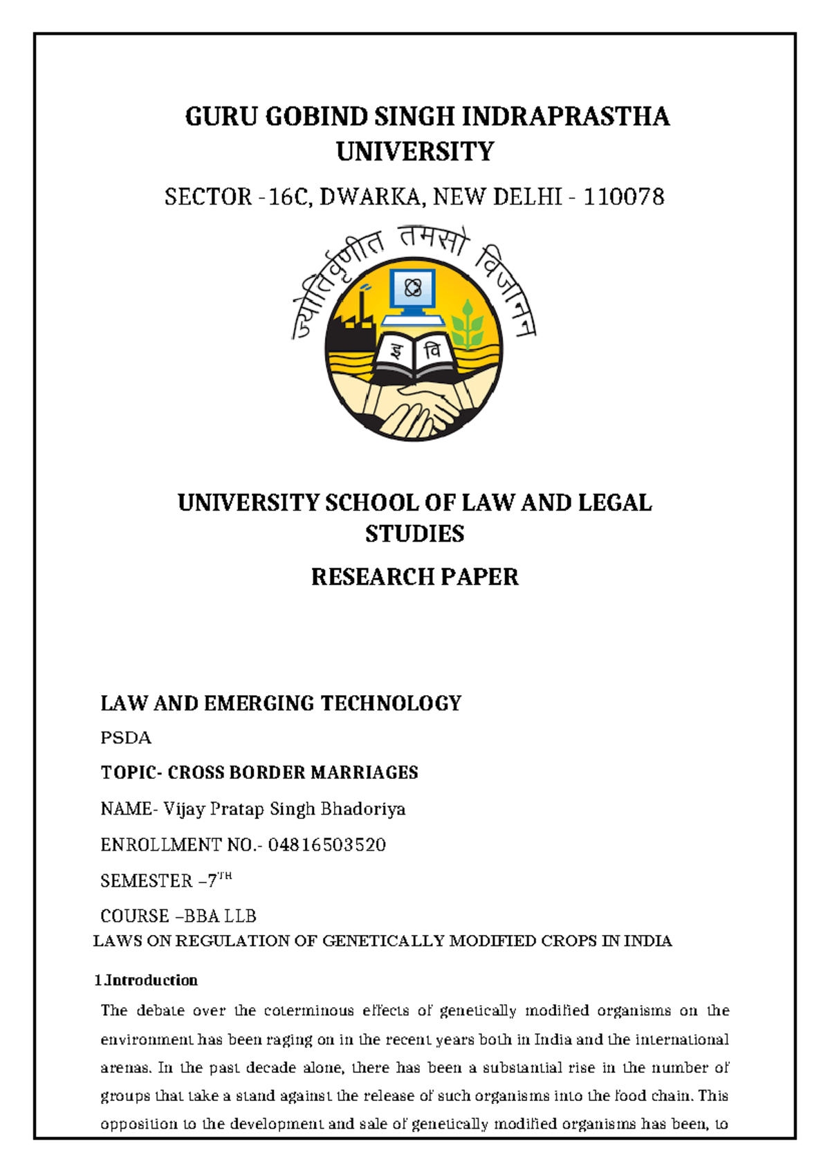 LAW AND EMERGING - GURU GOBIND SINGH INDRAPRASTHA UNIVERSITY SECTOR ...