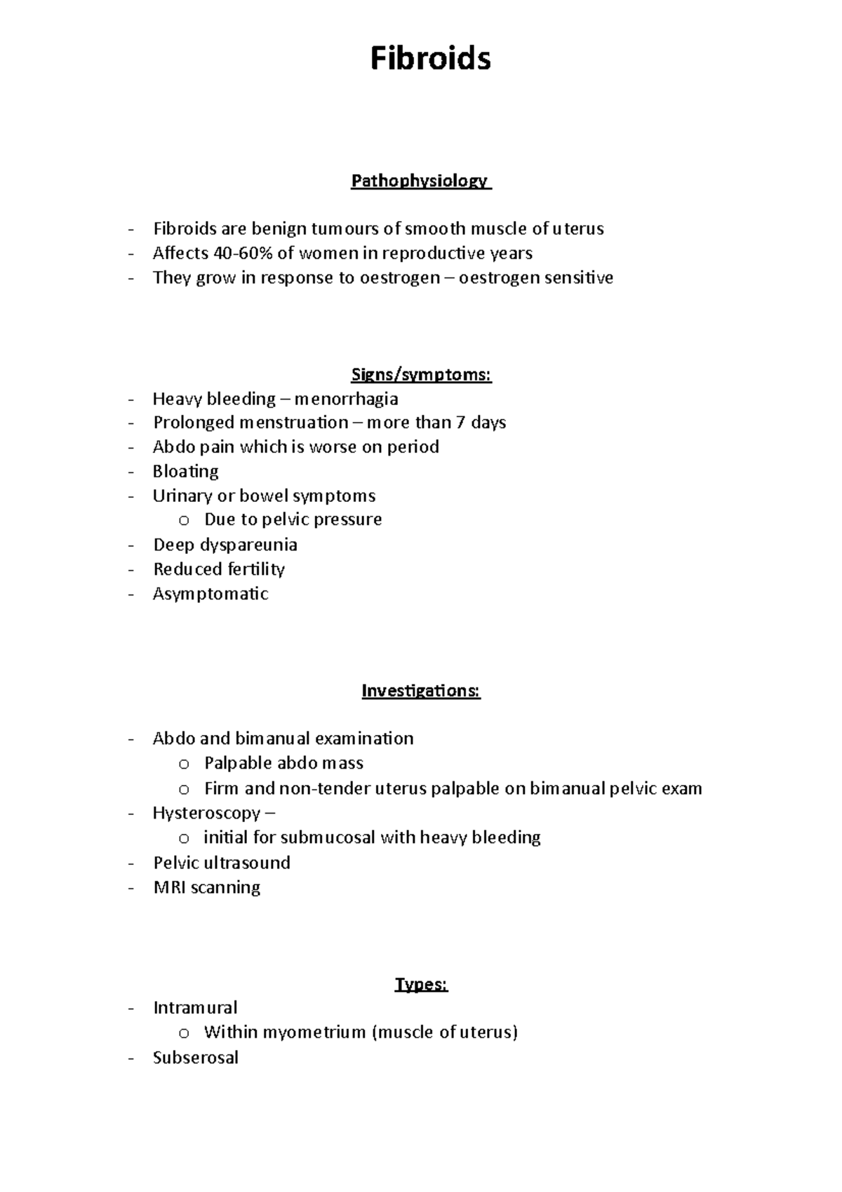 Fibroids lecture notes - PHA7060-C - Bradford - Studocu