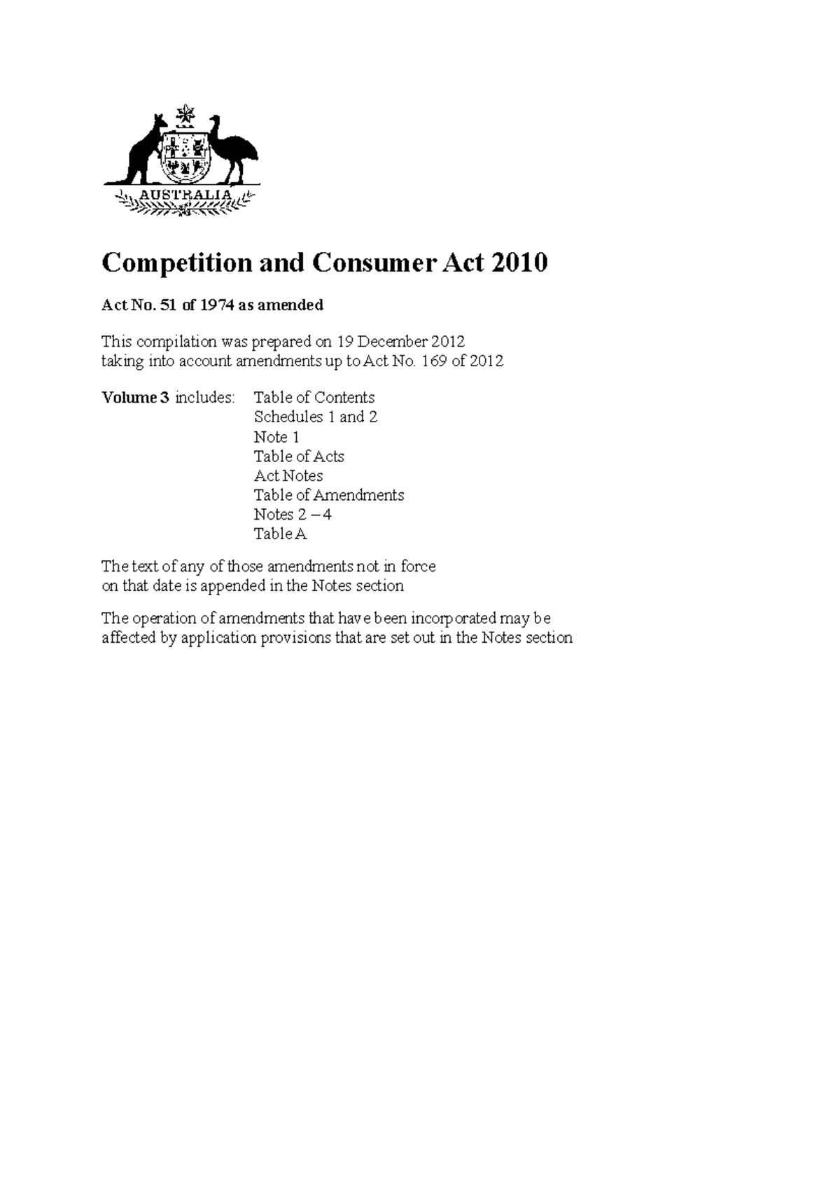 Competition and Consumer Act 2010 - 51 of 1974 as amended This ...