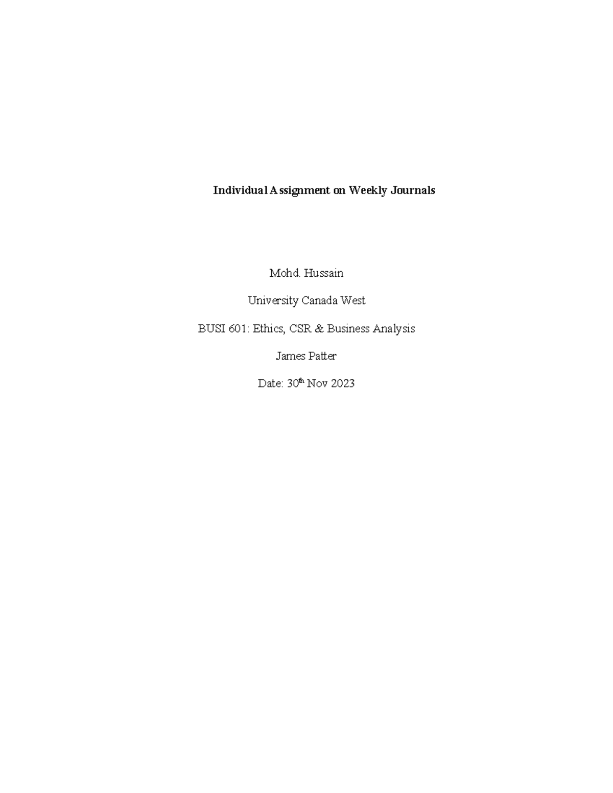 Individual Weekly Journal - Individual Assignment on Weekly Journals ...