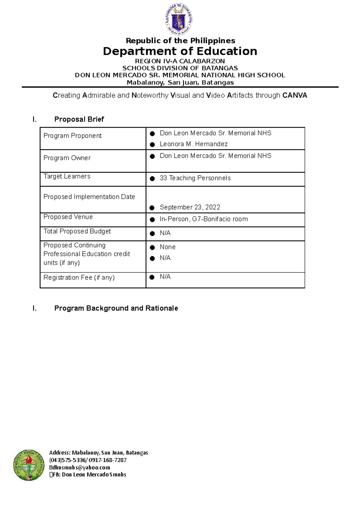 DLMS Training Proposal SLAC2 - Department of Education REGION IV-A ...