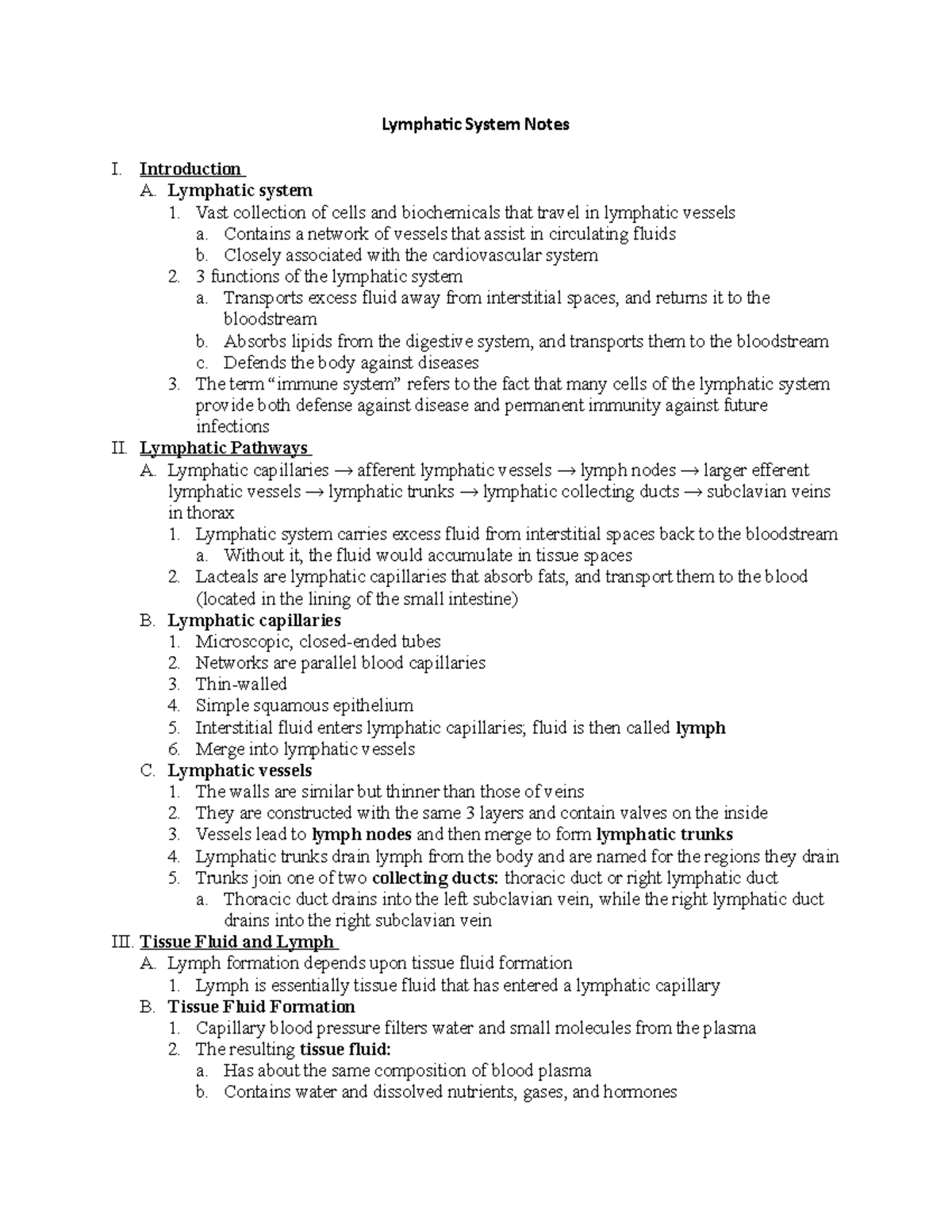 Lymphatic System Notes - Introduction A. Lymphatic system 1. Vast ...