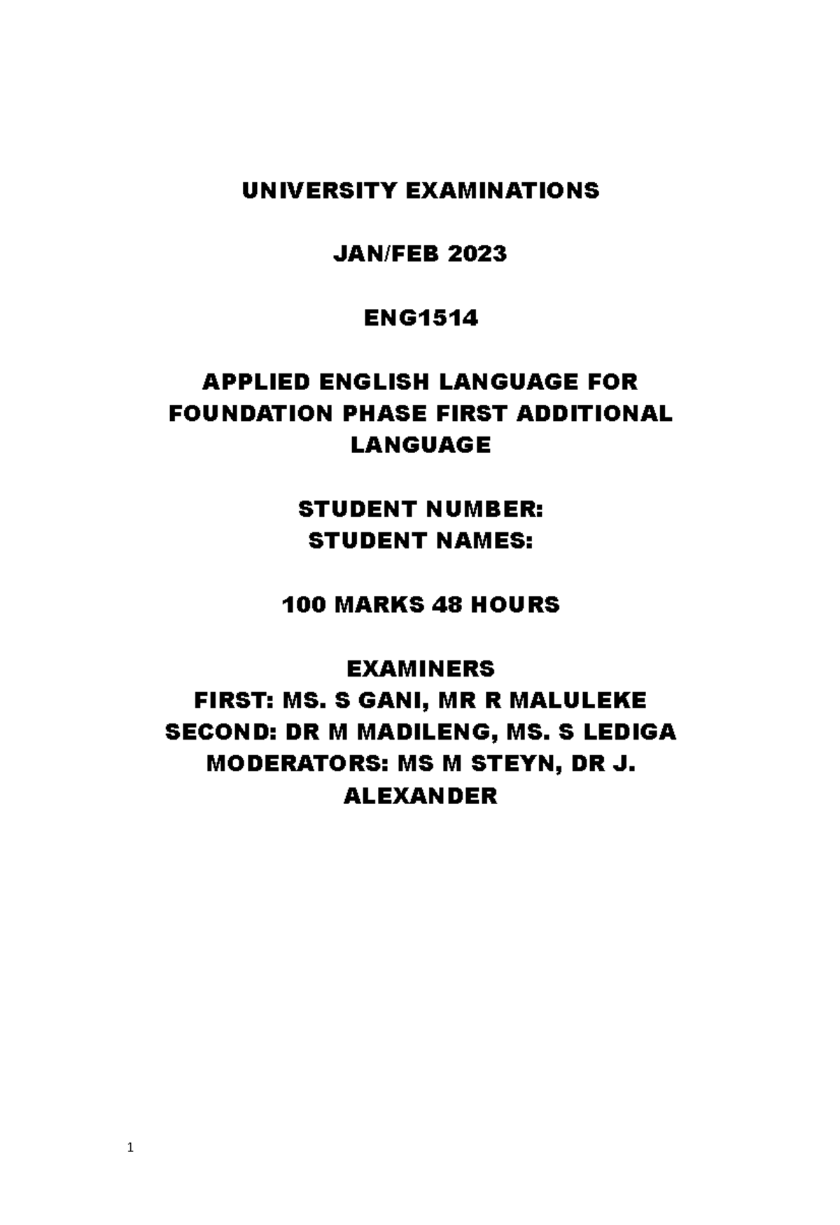 ENG1514 JAN SUPP 2023 - UNIVERSITY EXAMINATIONS JAN/FEB 2023 ENG ...