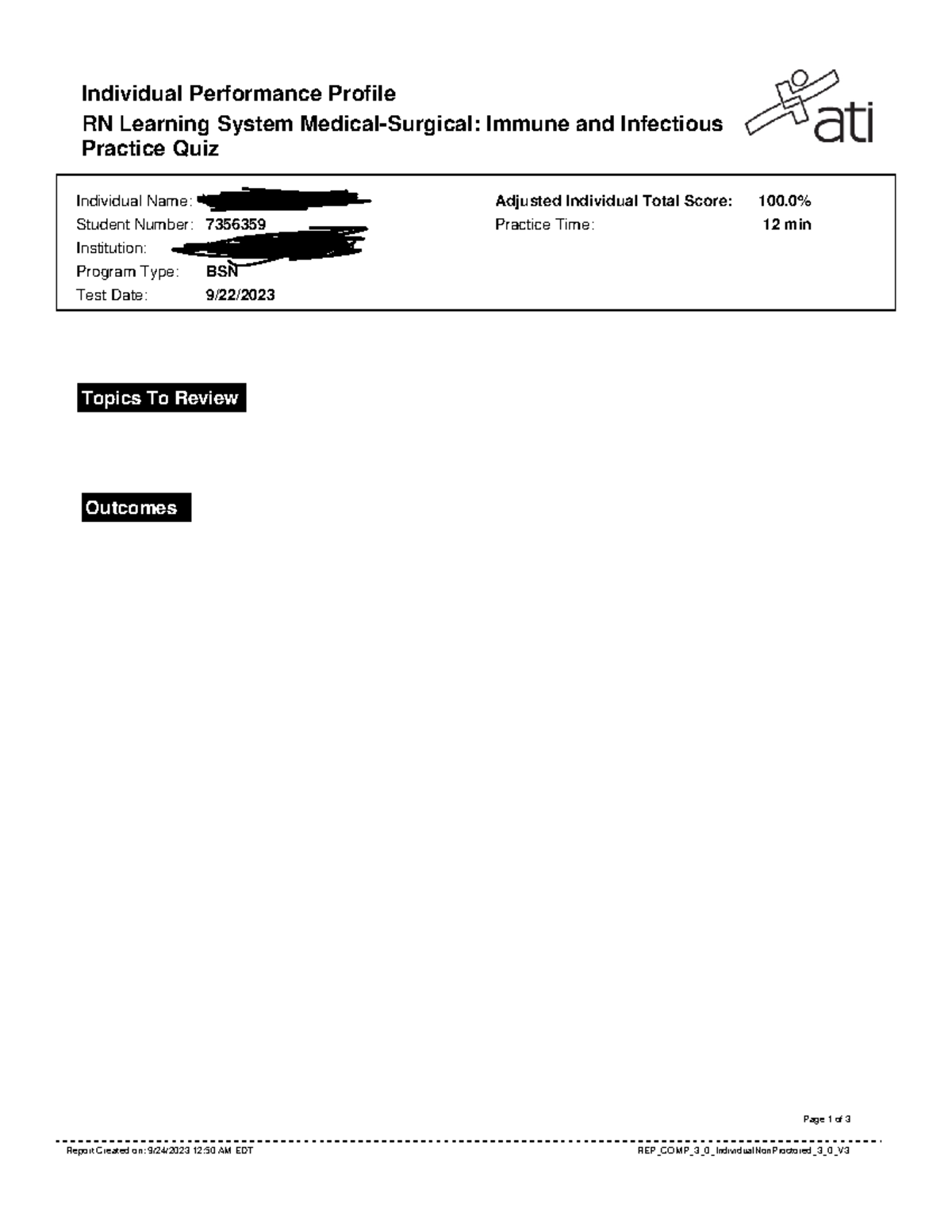 Immune ATI - Individual Performance Profile RN Learning System Medical ...