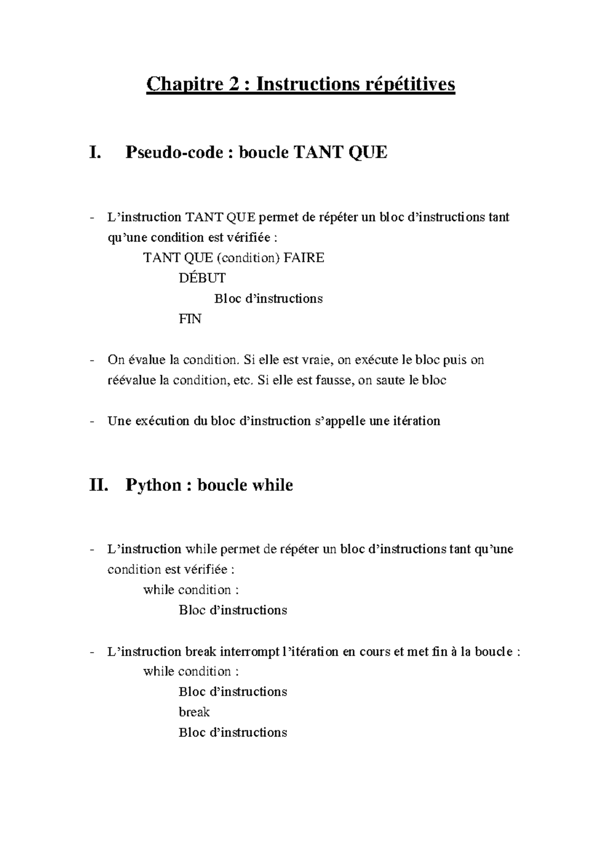 Cours Warning Tt Undefined Function 32 Chapitre 2 Instructions Répétitives I Pseudo Code