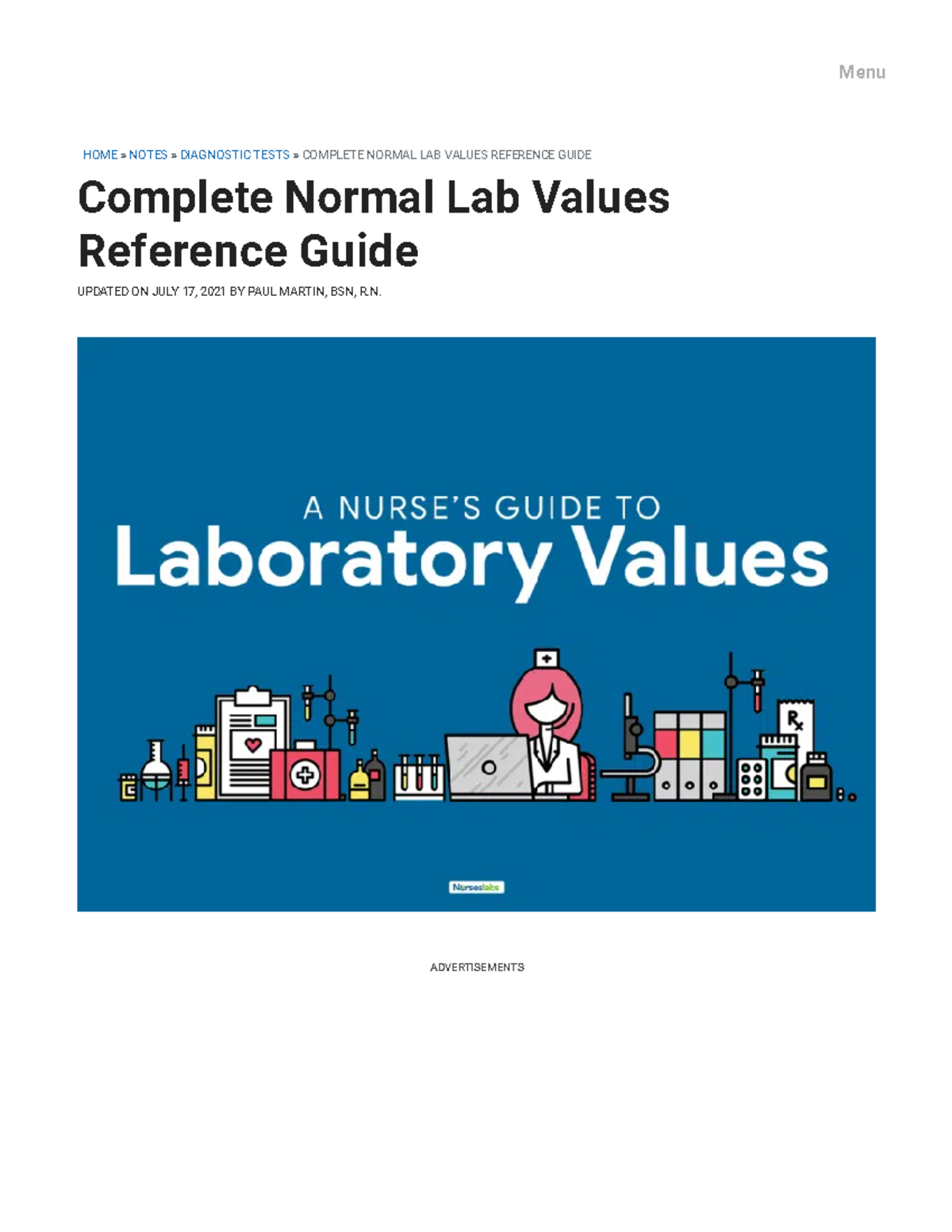 Normal Lab Values Complete Reference Guide for Nurses - Nurseslabs ...