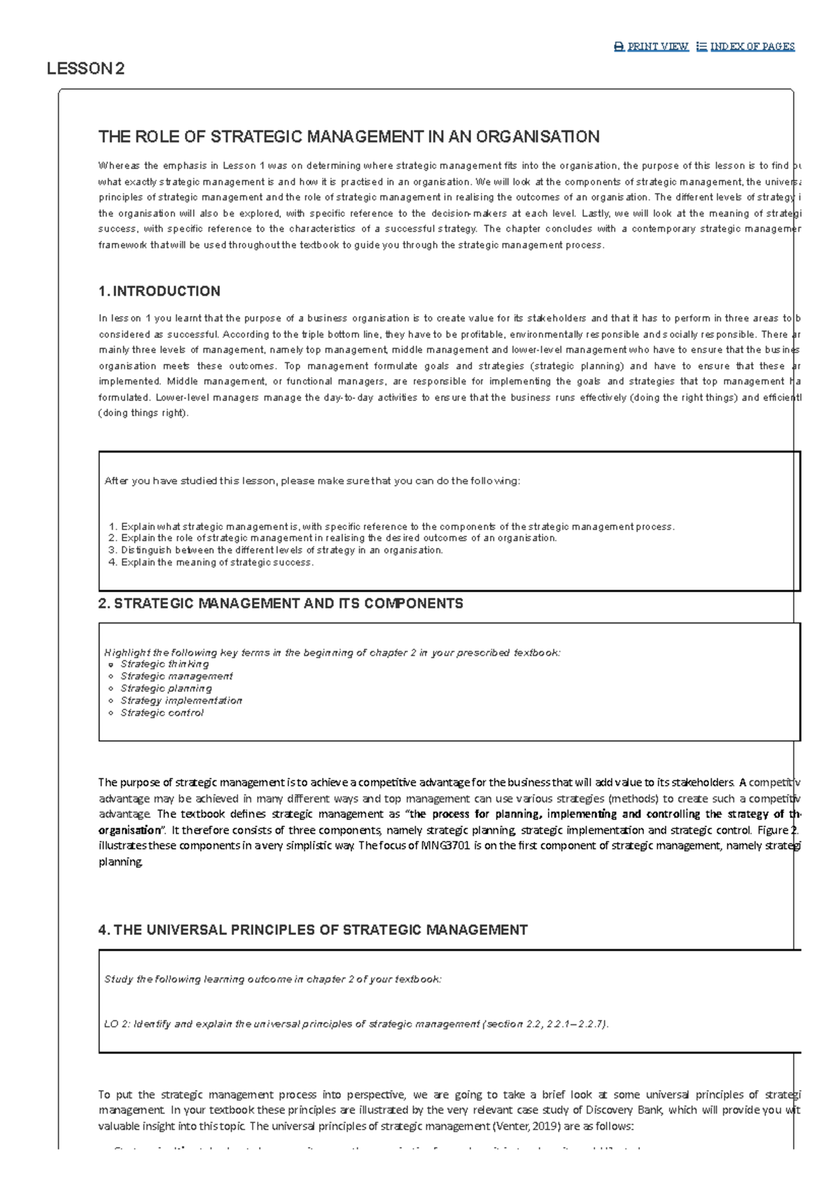 Lesson 2THE ROLE OF STRATEGIC MANAGEMENT IN AN ORGANISATION - PRINT ...