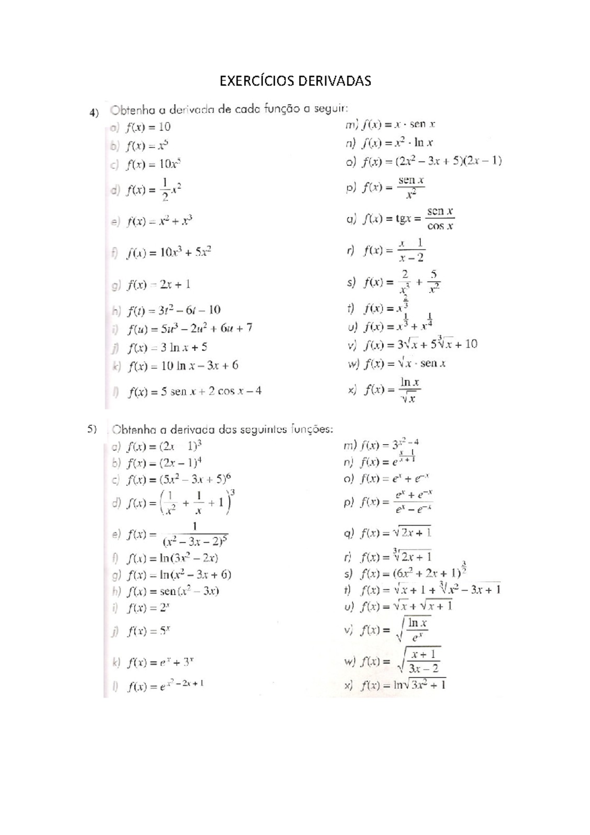 Exercícios Derivadas - Matemática A - EXERCÍCIOS DERIVADAS - Studocu
