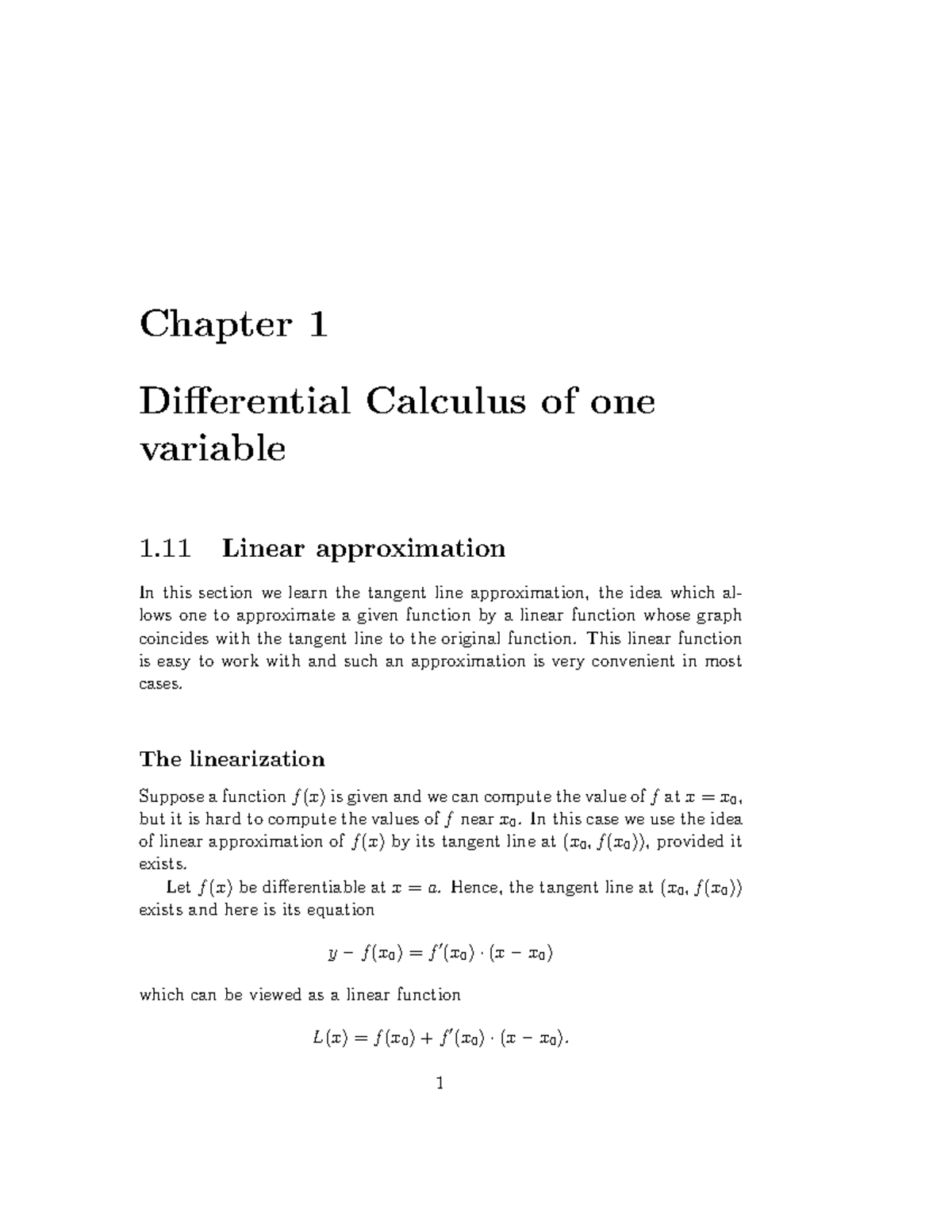 Section 1-11 Linear approximation - Chapter 1 Differential Calculus of ...