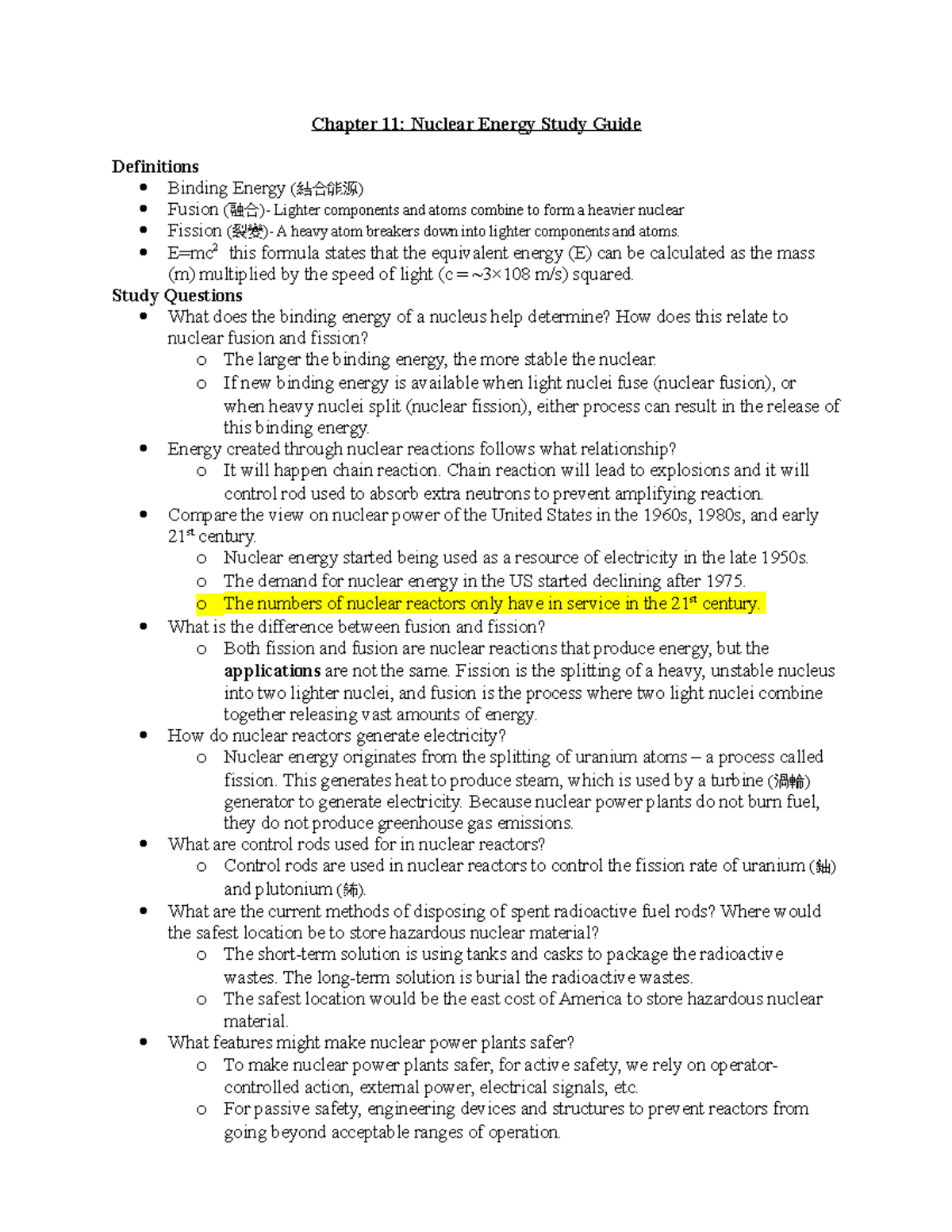 Lecture 11 Nuclear Energy Study Guide - Chapter 11: Nuclear Energy ...