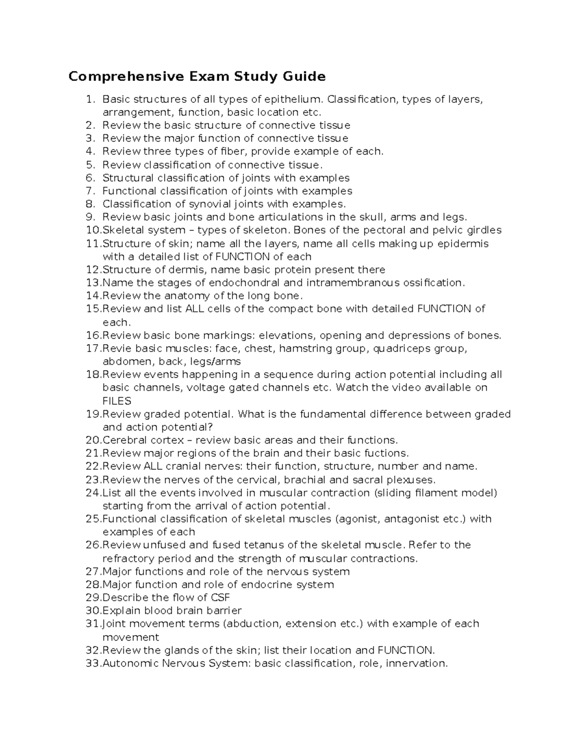 BIOS255 Comprehensive Exam Study Guide - Comprehensive Exam Study Guide ...