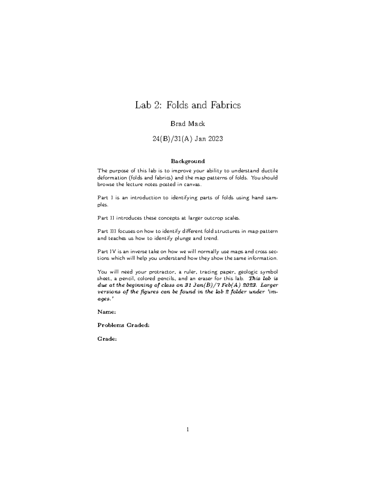 2 lab structure - Stellar - Lab 2: Folds and Fabrics Brad Mack 24(B)/31 ...