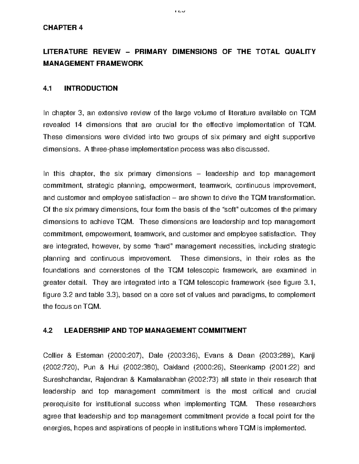 04chapter 4 - CHAPTER 4 LITERATURE REVIEW – PRIMARY DIMENSIONS OF THE TOTAL QUALITY MANAGEMENT ...