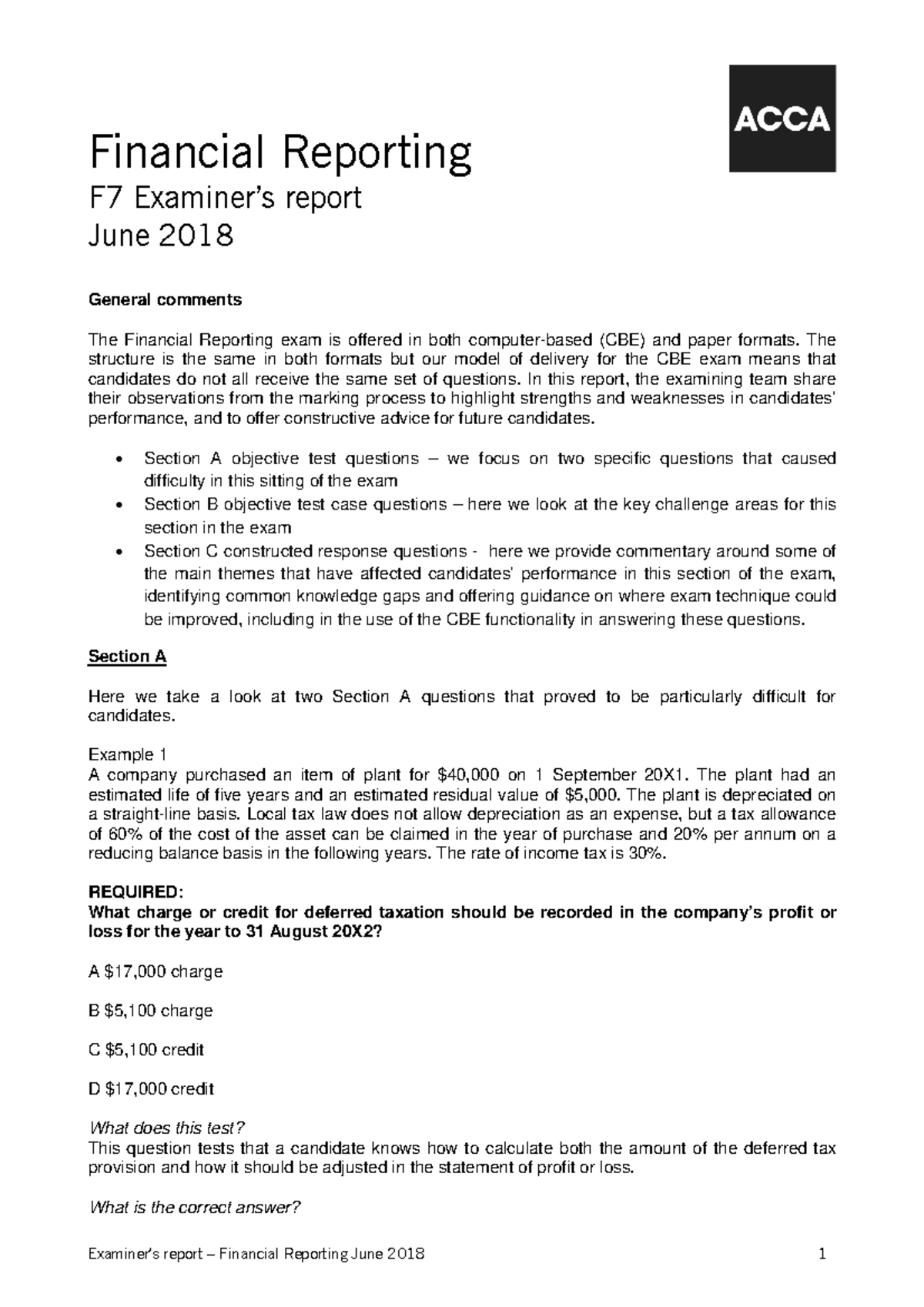 Examiner report financial reporting f7 - Financial Reporting F7 ...