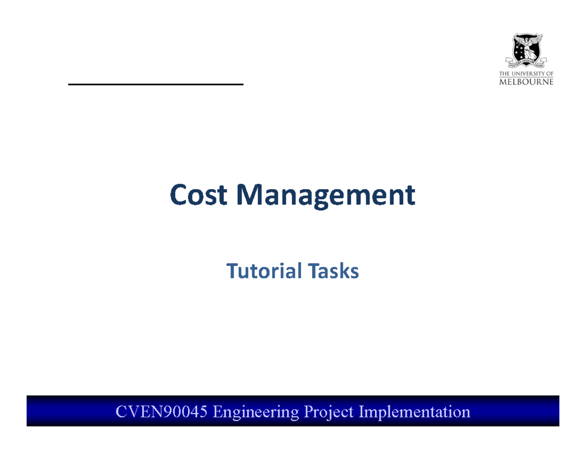 1 Tutorial 6-Cost Mgt Questions - Cost Management Tutorial Tasks ...