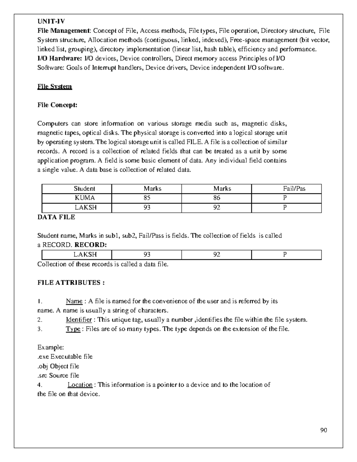 Operating System Unit-4 - UNIT-IV File Management: Concept of File, Access methods, File types ...