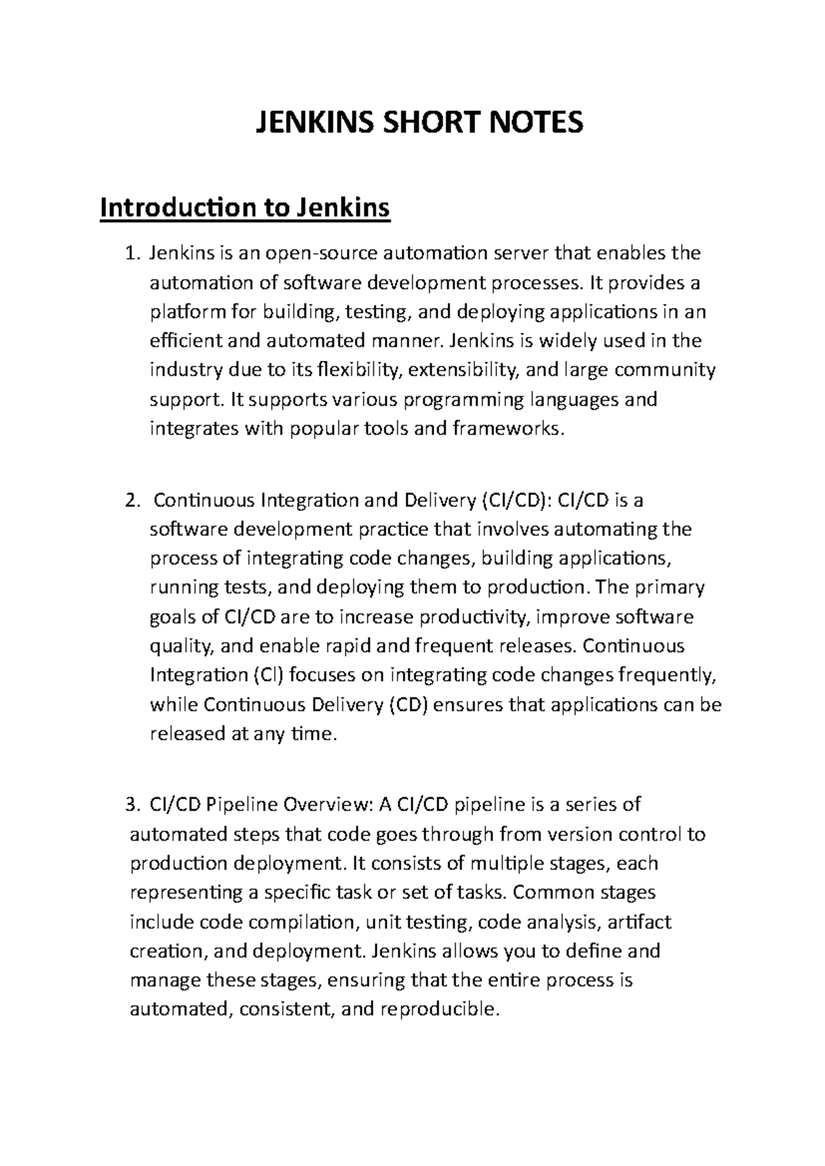 Jenkins Short Notes - JENKINS SHORT NOTES Introduction to Jenkins ...