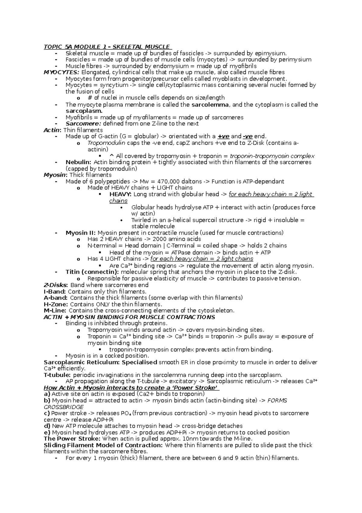 Module 5 (EXAM Notes) - TOPIC 5A MODULE 1 – SKELETAL MUSCLE Skeletal ...