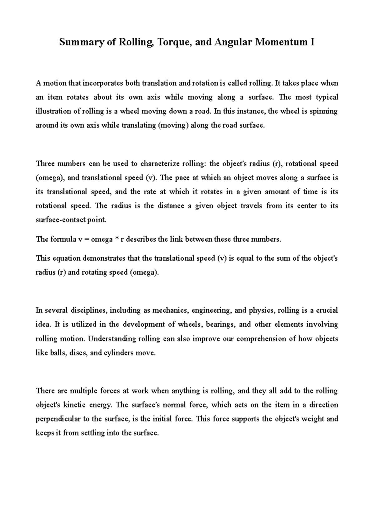 Summary of Rolling, Torque, and Angular Momentum 1 - It takes place ...