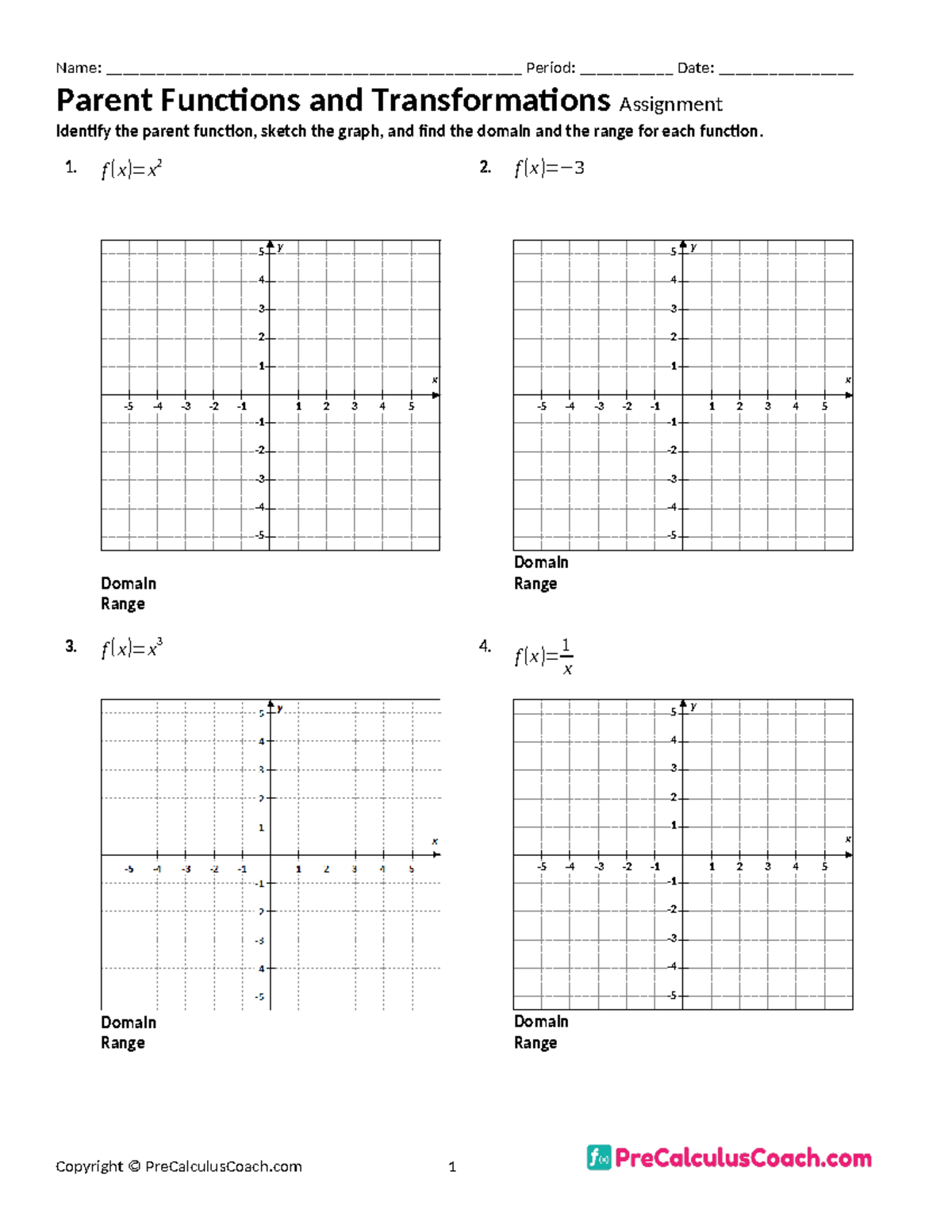 1 5 Assignment Parent Functions and Transformations - Parent Functions and Transformations - Studocu