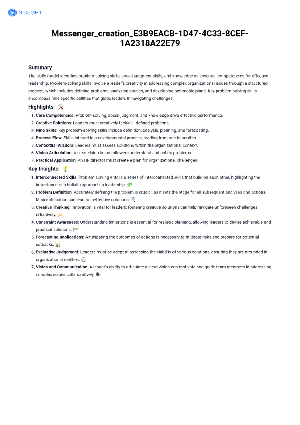 Note Gpt Summary Messenger Creation E3b9eacb 1d47 4c33 8cef 1a2318a22e79 Notegpt 1a2318a22e79