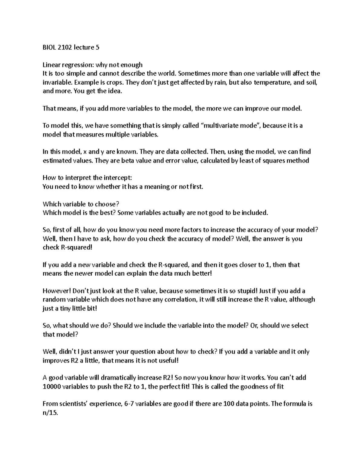 BIOL 2102 lecture 5 - Null - BIOL 2102 lecture 5 Linear regression: why not enough It is too ...