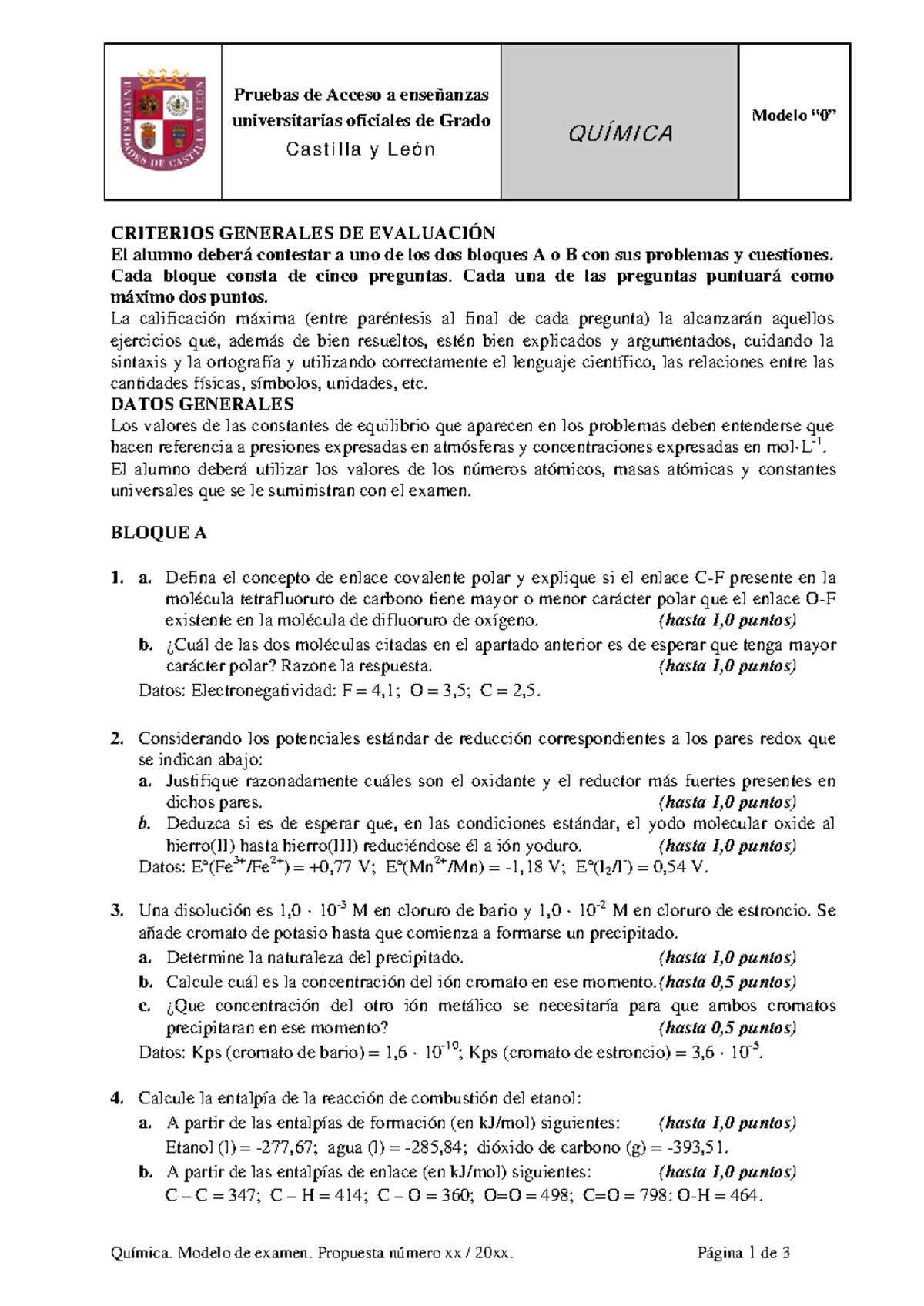 Quimica ebua - xcvbnm, - Pruebas de Acceso a enseñanzas universitarias ...