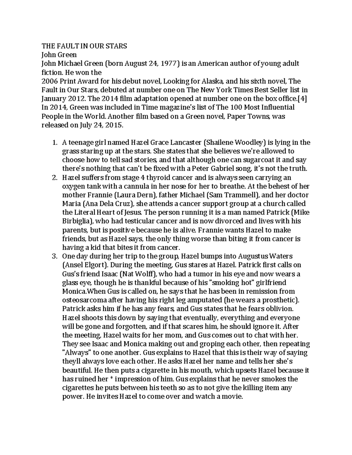 Document-13 - THE FAULT IN OUR STARS John Green John Michael Green ...