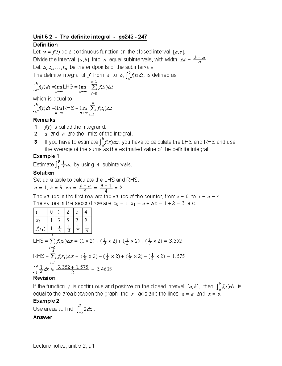 Unit 5.2 - Lecture notes lecture unit 5.2 - Unit 5. 2 - The definite ...