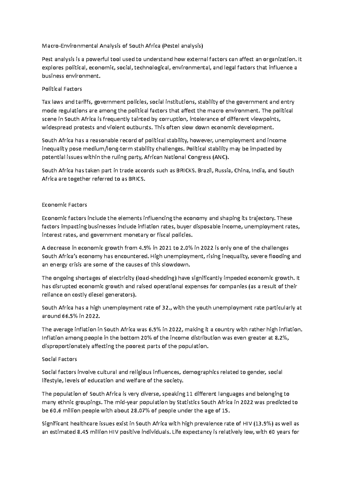 Project management - Macro-Environmental Analysis of South Africa ...