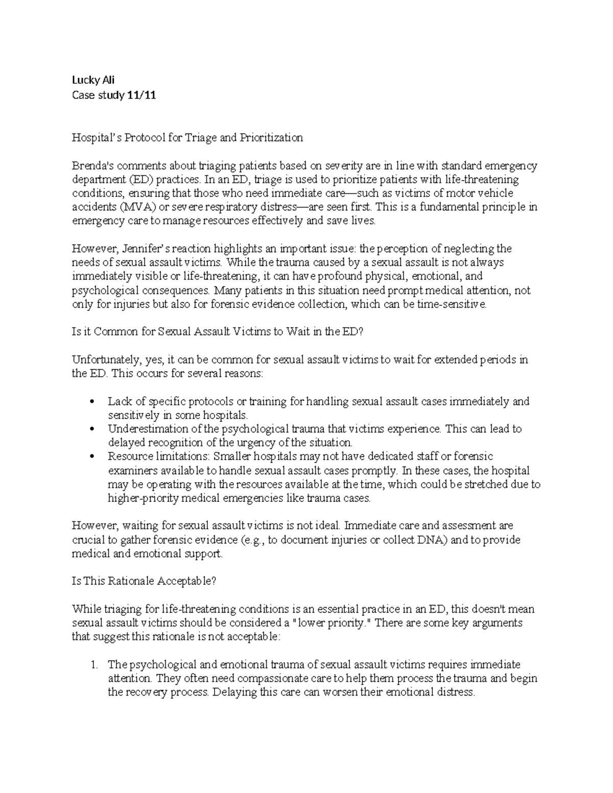 11:11 CASE study - Lucky Ali Case study 11/ Hospital’s Protocol for Triage and Prioritization ...