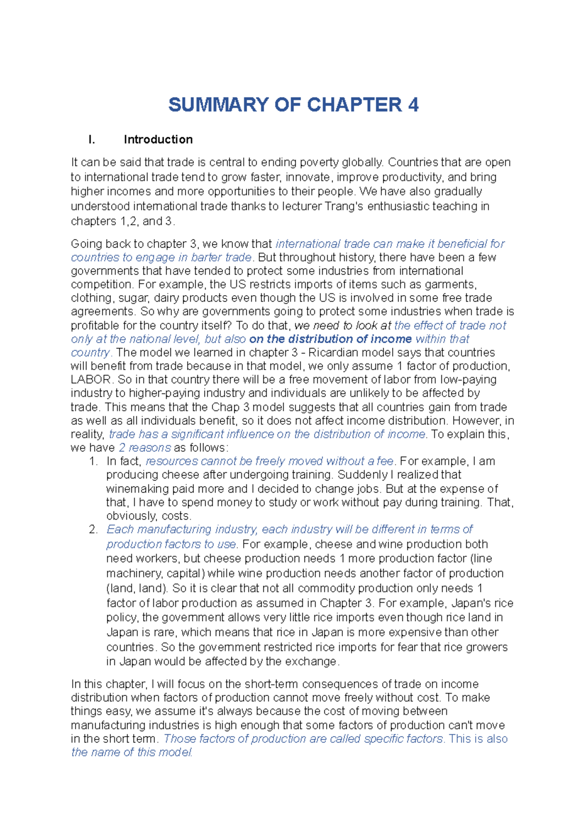 Summary chapter 4 submit - SUMMARY OF CHAPTER 4 I. Introduction It can be said that trade is ...