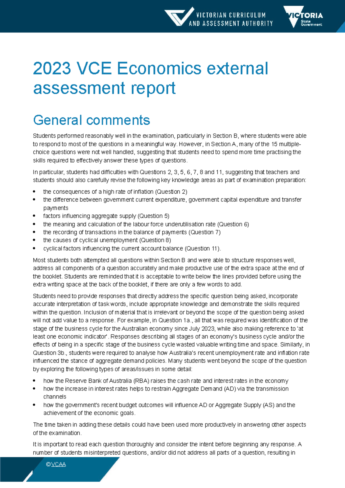 2023economics-report - 2023 VCE Economics external assessment report General comments Students ...