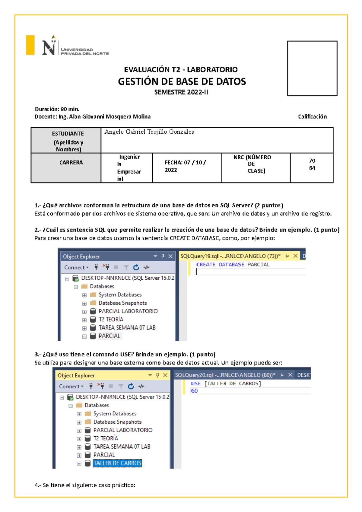 Parcial Terminado, Falta Revisar - EVALUACIÓN T2 - LABORATORIO GESTIÓN ...