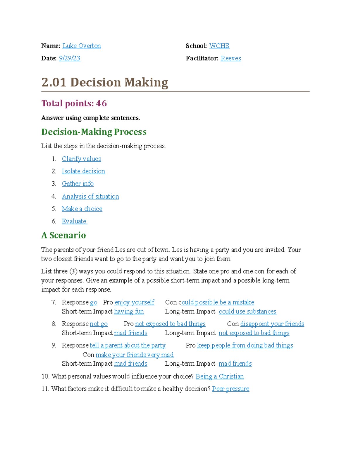 02-01 task2 - Daily Health worksheet - Name: Luke Overton Date: 9/29 ...