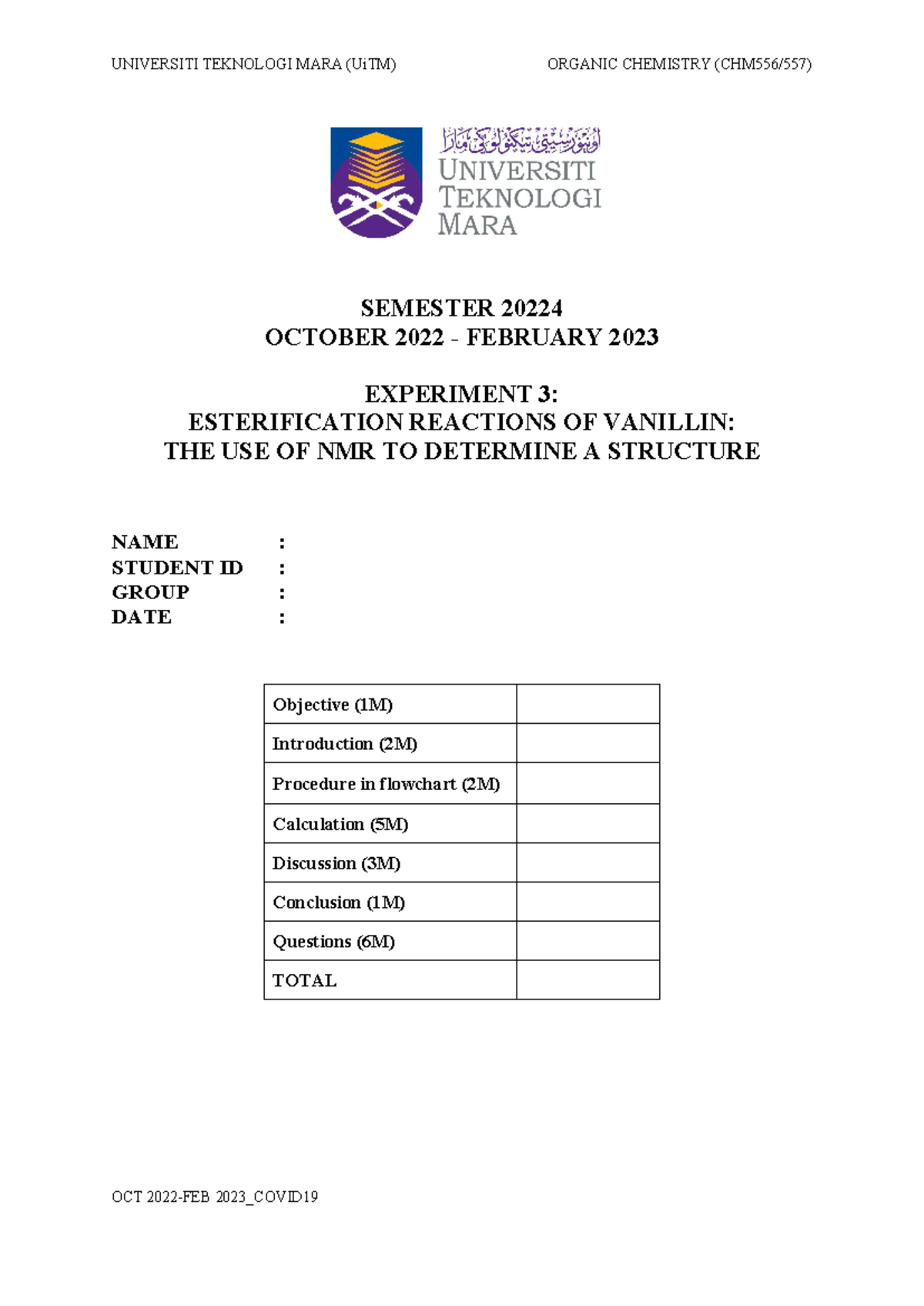 CHM557 Experiment 3 - SEMESTER 20224 OCTOBER 2022 - FEBRUARY 2023 ...