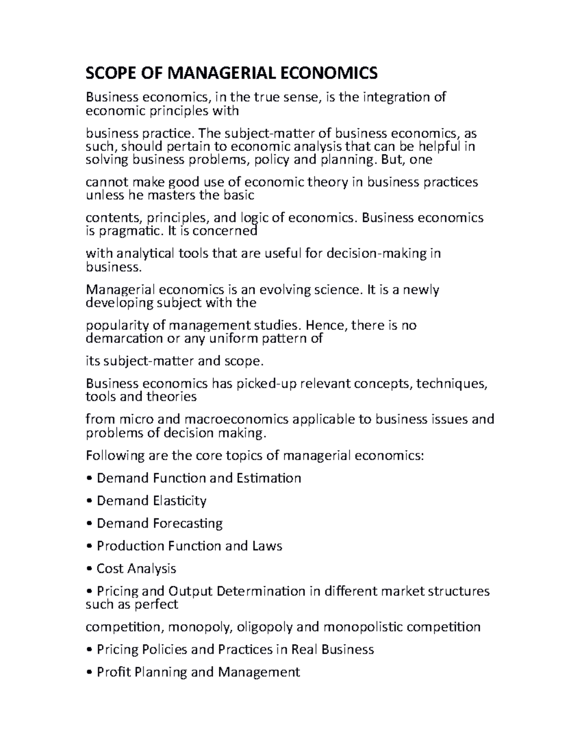 Scope OF Managerial Economics - SCOPE OF MANAGERIAL ECONOMICS Business ...
