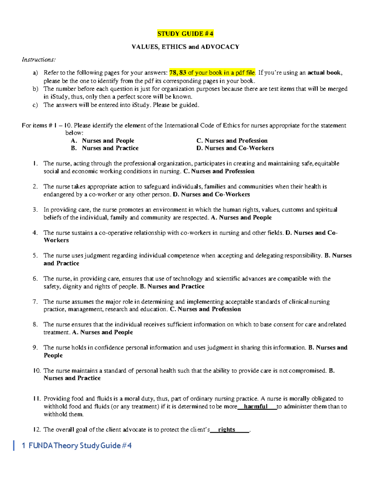 4 Study Guide Values, Ethics and Advocacy-converted 2 - Instructions ...