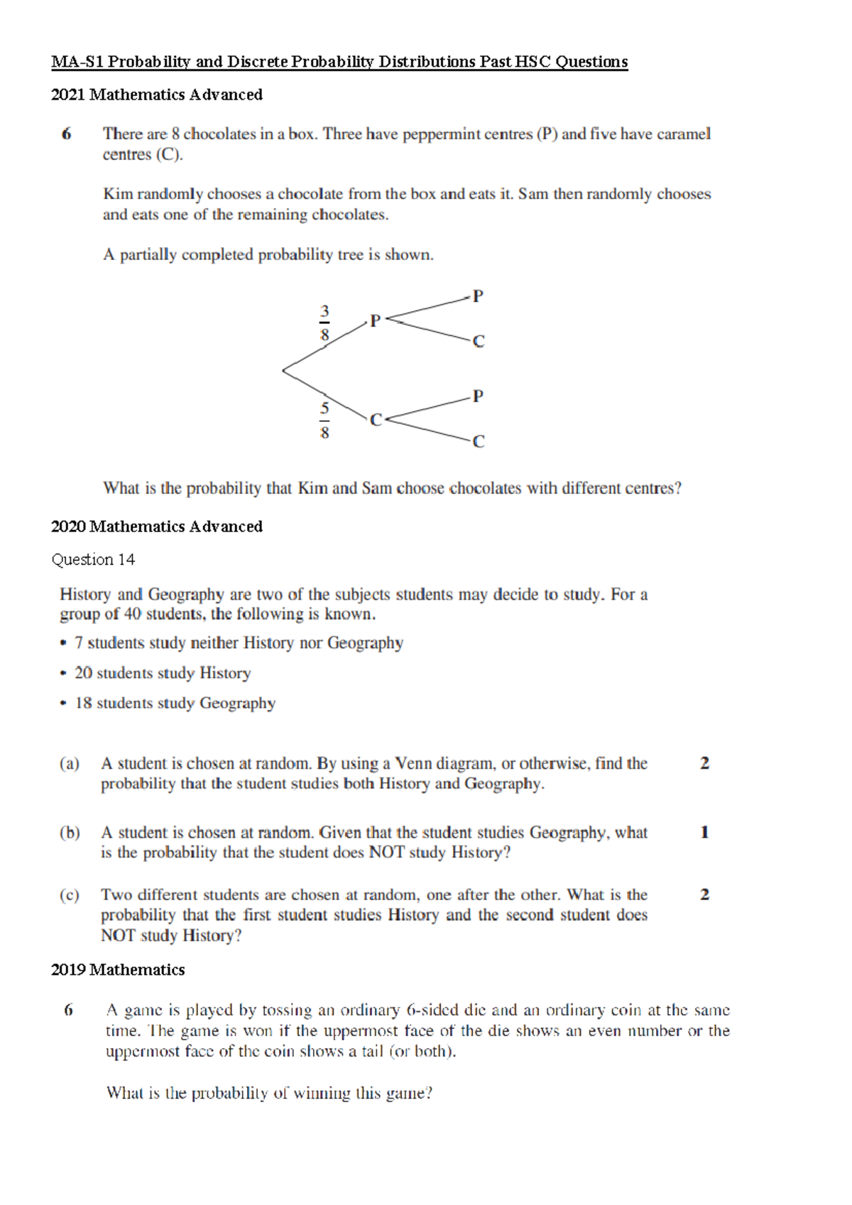 Probability Past HSC - MA-S1 Probability and Discrete Probability ...