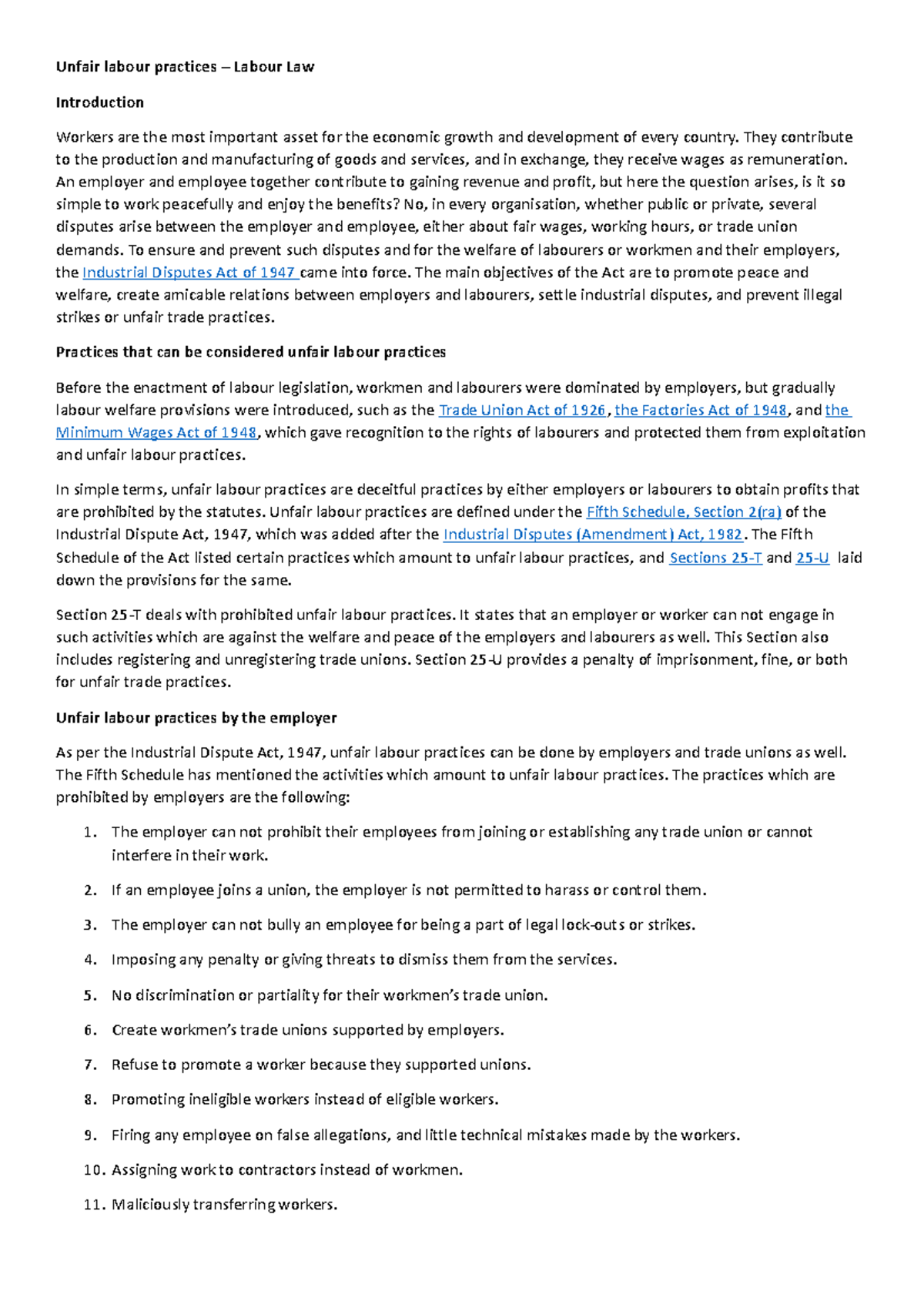 Unfair labour practices Labour Law - Unfair labour practices – Labour ...