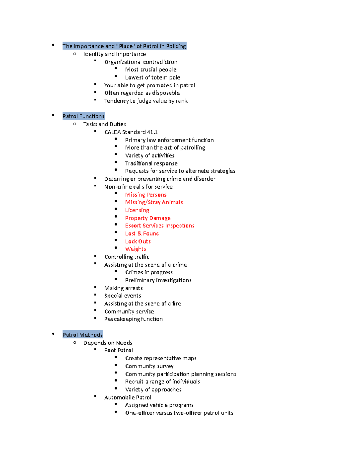 Ch. 4 Notes - The Importance and "Place" of Patrol in Policing o ...